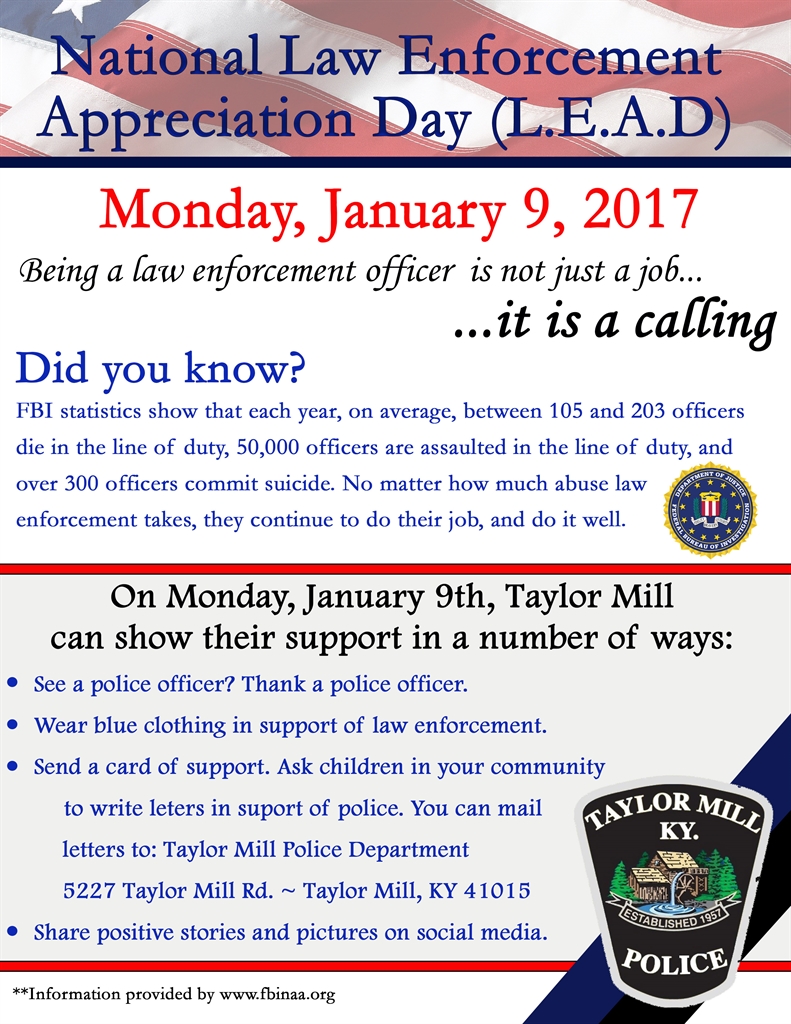 National Law Enforcement Appreciation Day - Monday, January 9th - City ...